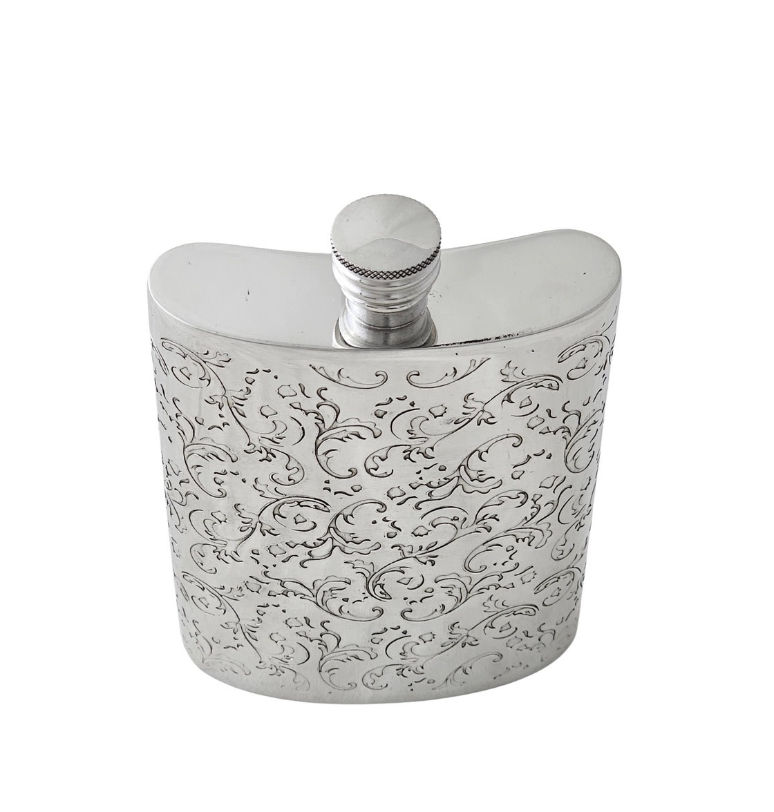 Corbell Silver Baroque Kidney Shaped Pewter Flask 6oz - Blue Leaf Houston