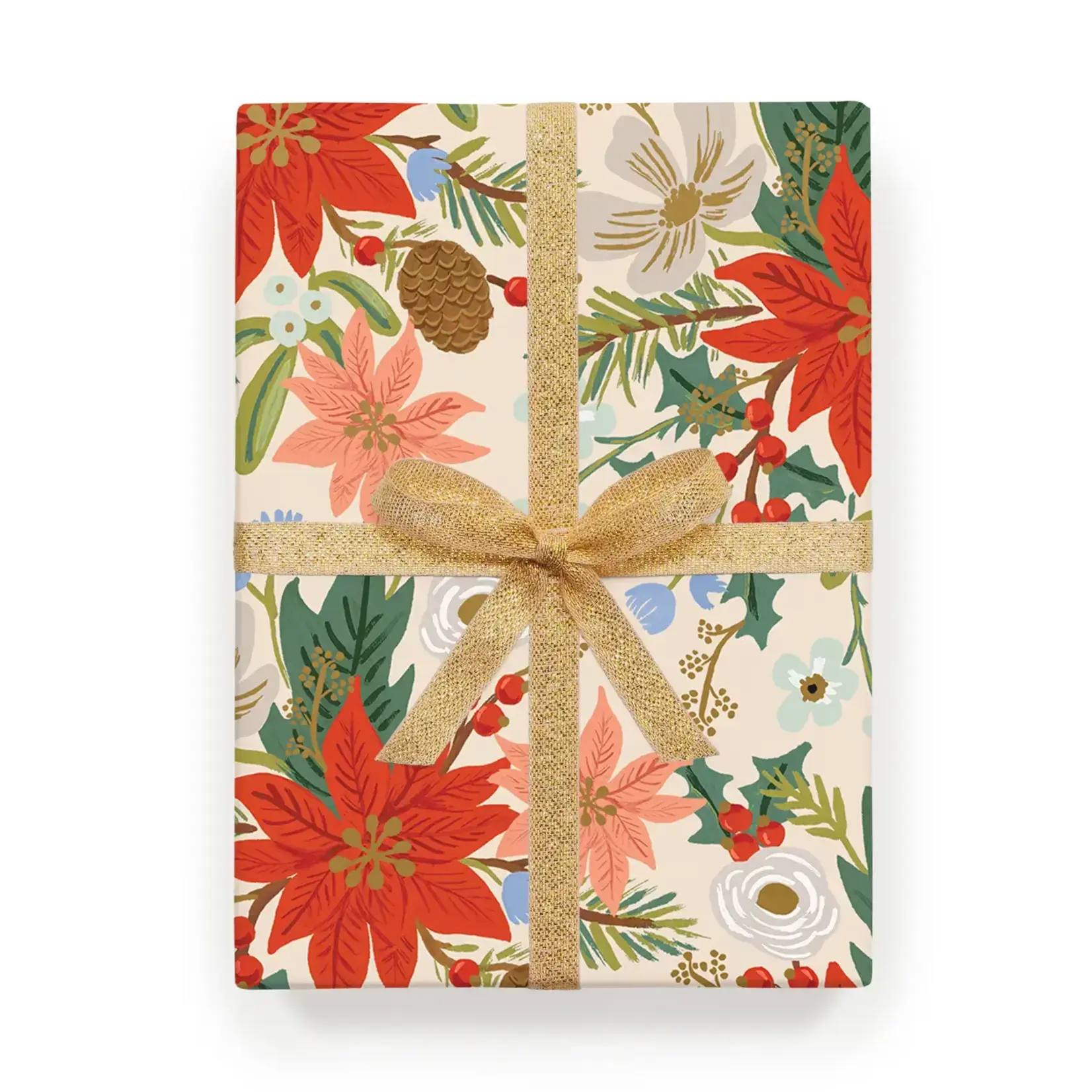 Rifle Paper Company Roll of 3 Poinsettia Wrapping Sheets - Blue Leaf ...