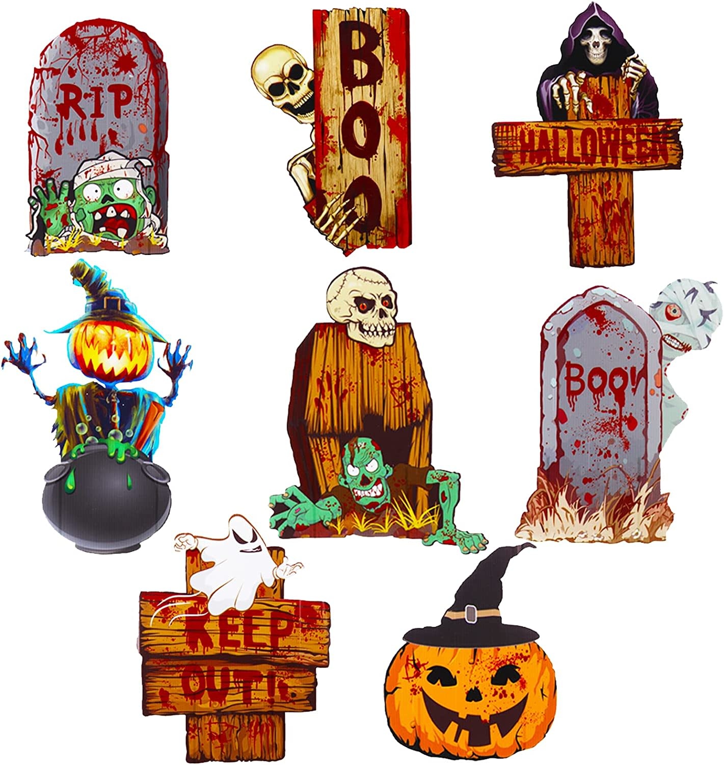 Halloween Cartoon Yard Signs 8PC Set - Top Notch DFW, LLC