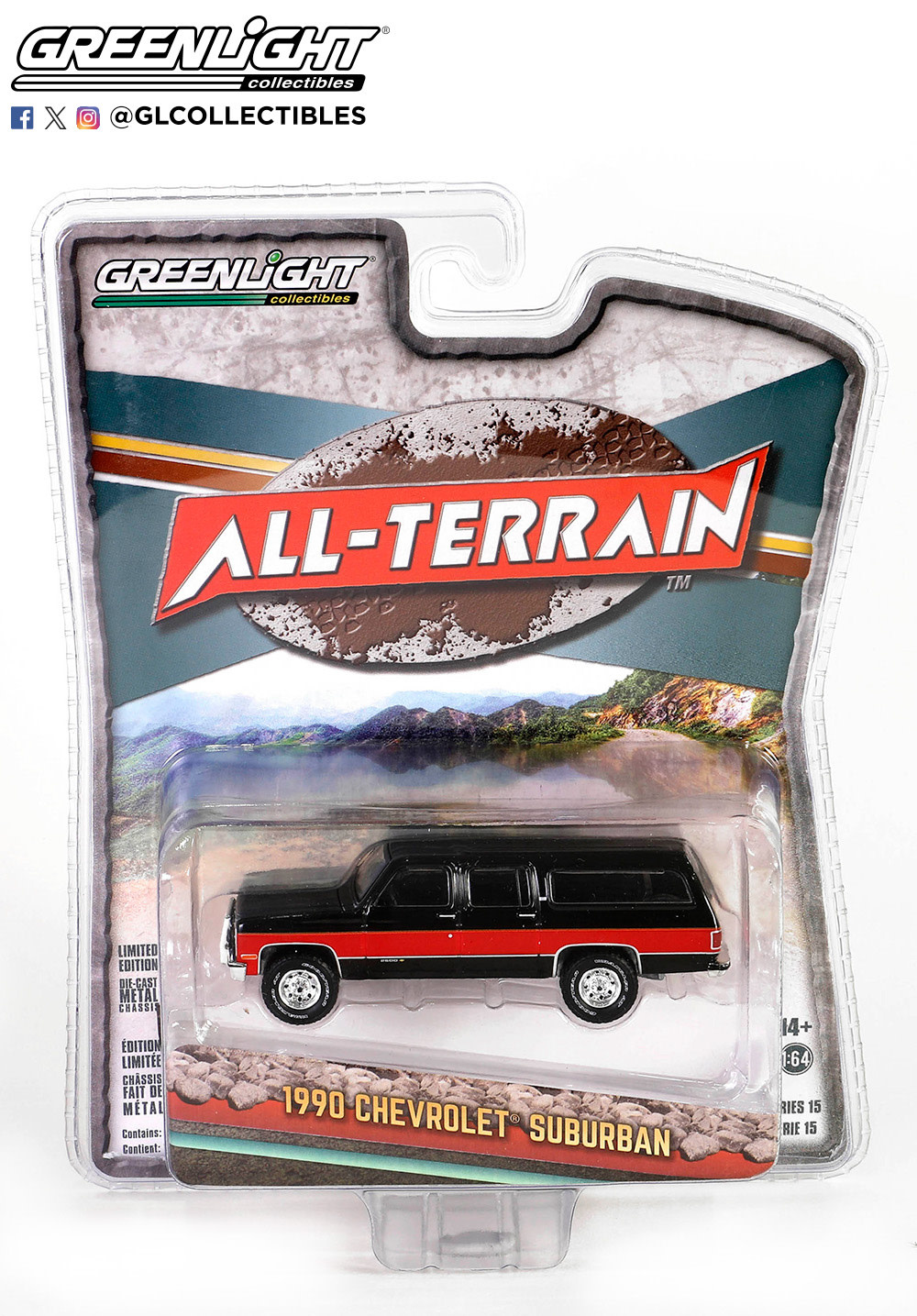 1/64 1990 Chevy Suburban Two-Tone Red and Black -All-Terrain Series 15 - SNS Farm Toys