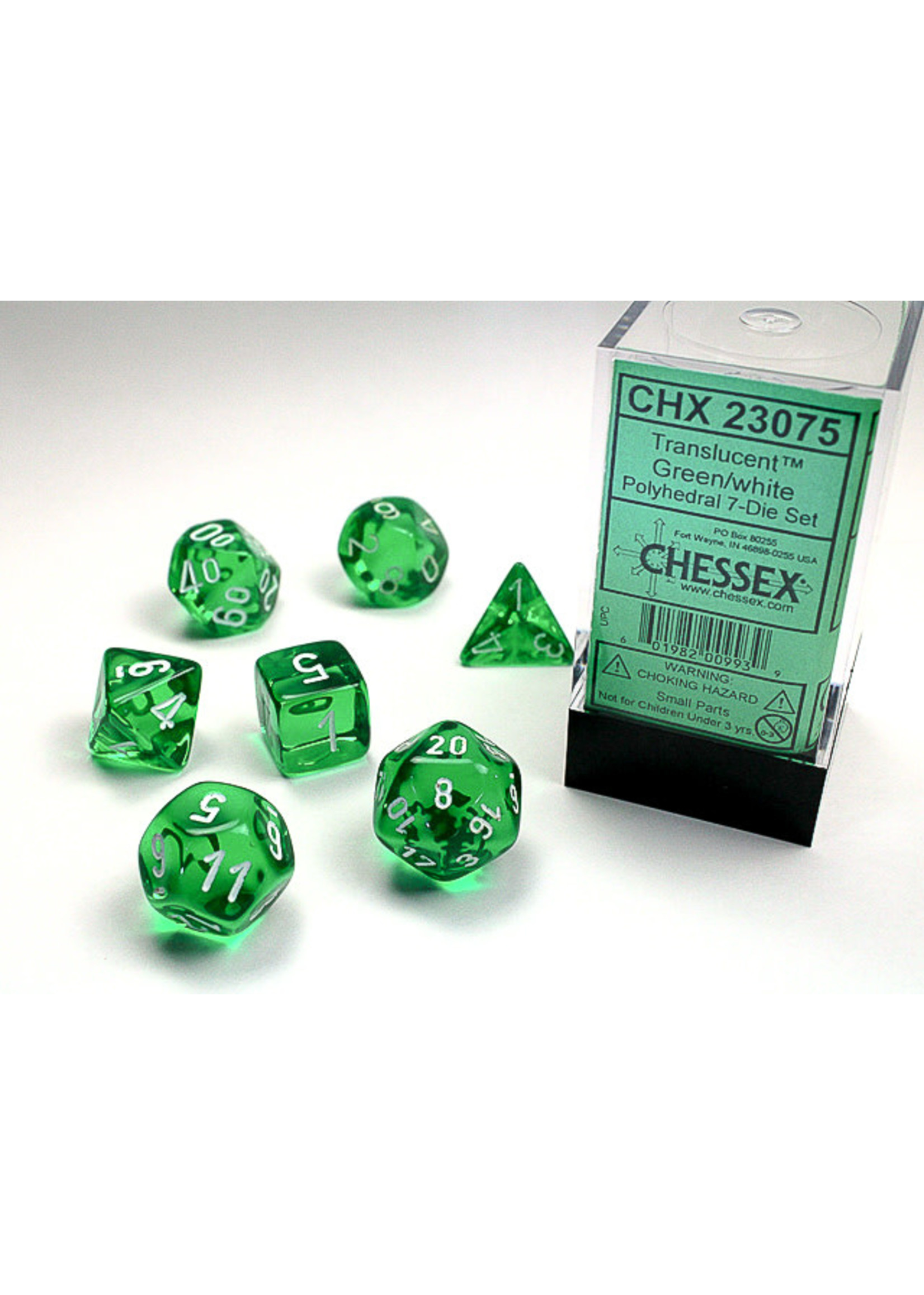 Translucent Green/White - Ensemble de 7 dés Polyhédriques Chessex - La ... Translucent Green/White - Ensemble de 7 dés Polyhédriques Chessex - La ...