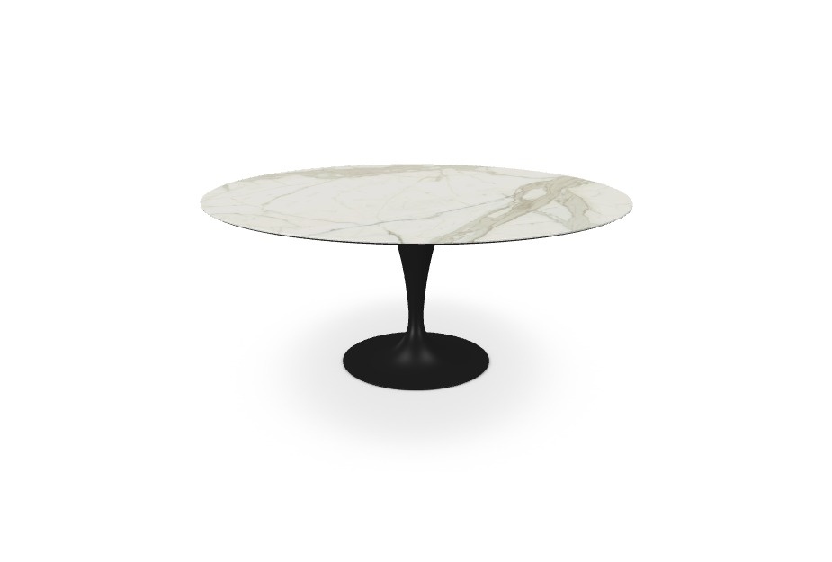FLUTE OVAL DINING TABLE - 70.8'' X 51'' WHITE MATTE CERAMIC TOP BLACK ...