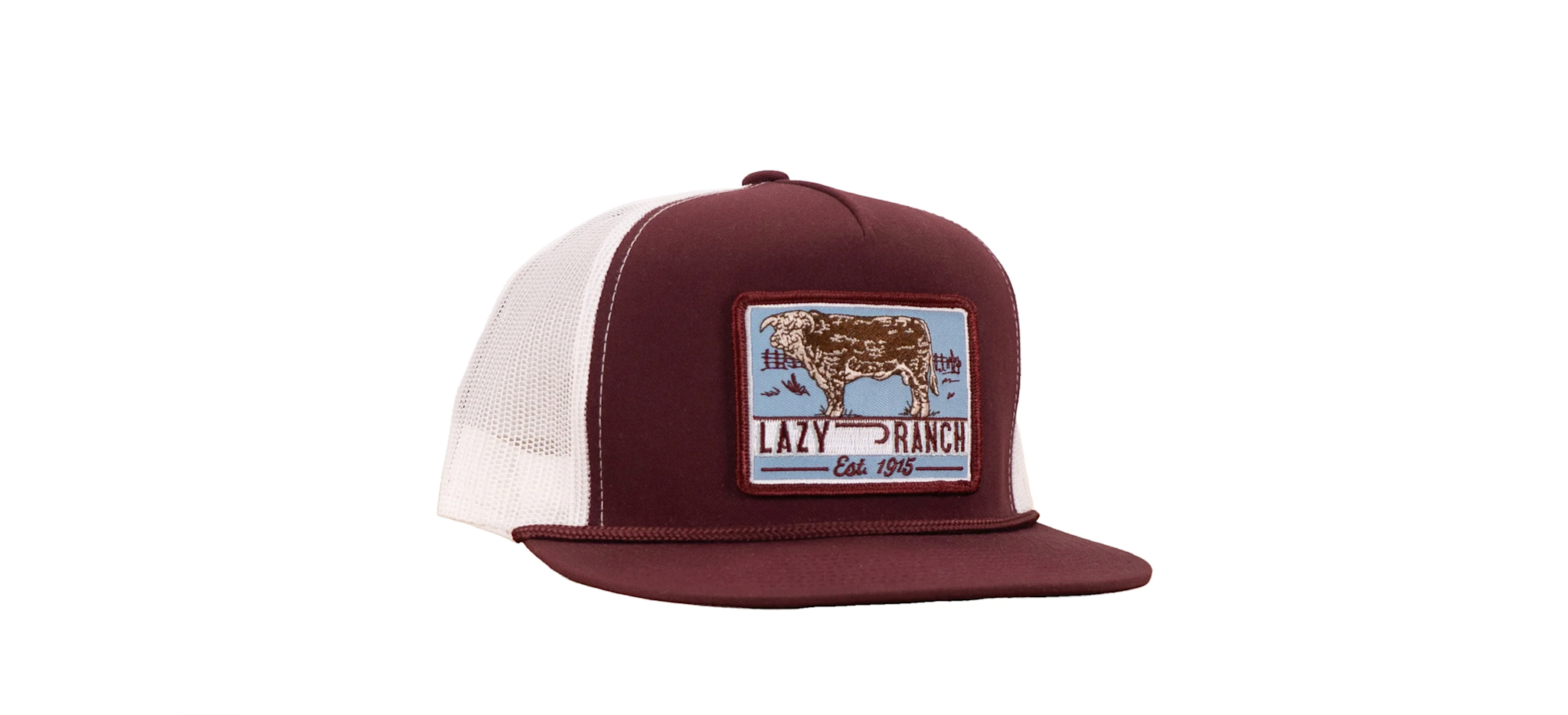Lazy J Ranch Maroon & White Blue Bull Trap Patch Classic Five Panel ...