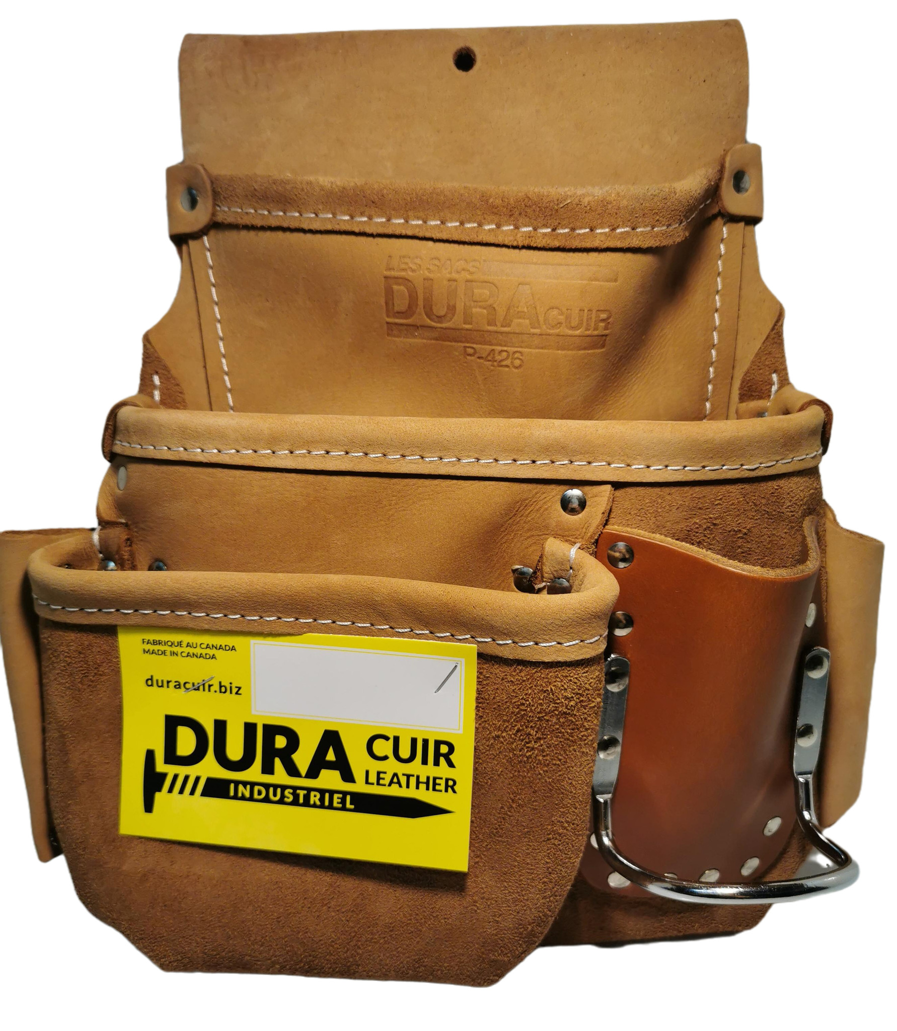 Sac à clous DuraCuir avec 3 poches Tan P426 - CoriBouTik à Montréal