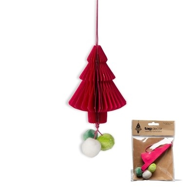Paper Tree Ornament with Pom Poms - mlynnedesigns