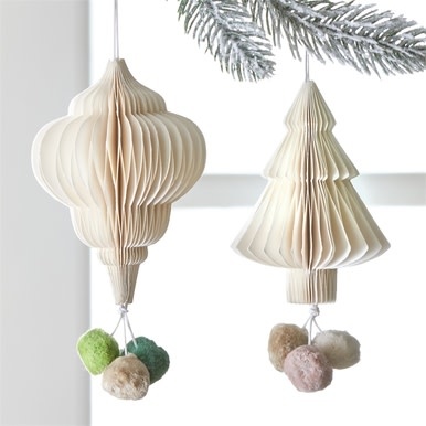 Paper Tree Ornament with Pom Poms - mlynnedesigns