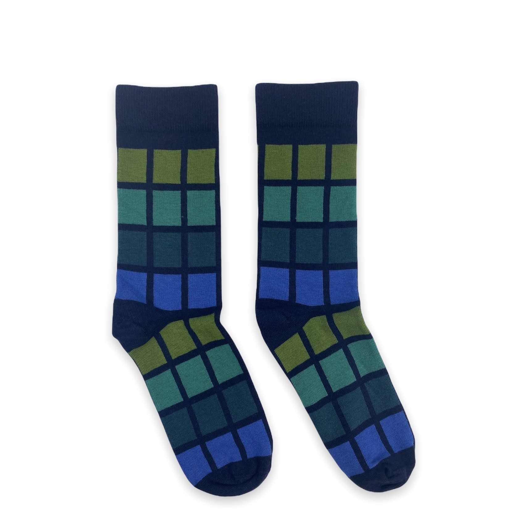 Subway Grid Socks Navy/Green - American Folk Art Museum