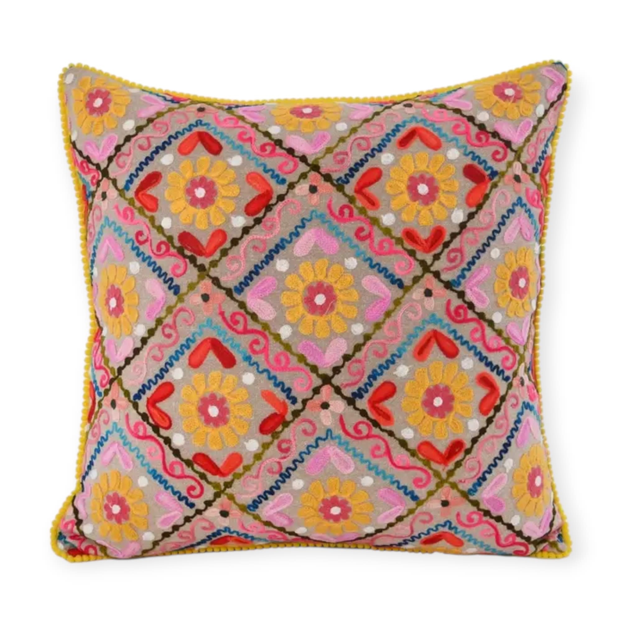 Floral & Geometric 18" x 18" Natural Pillow - American Folk Art Museum