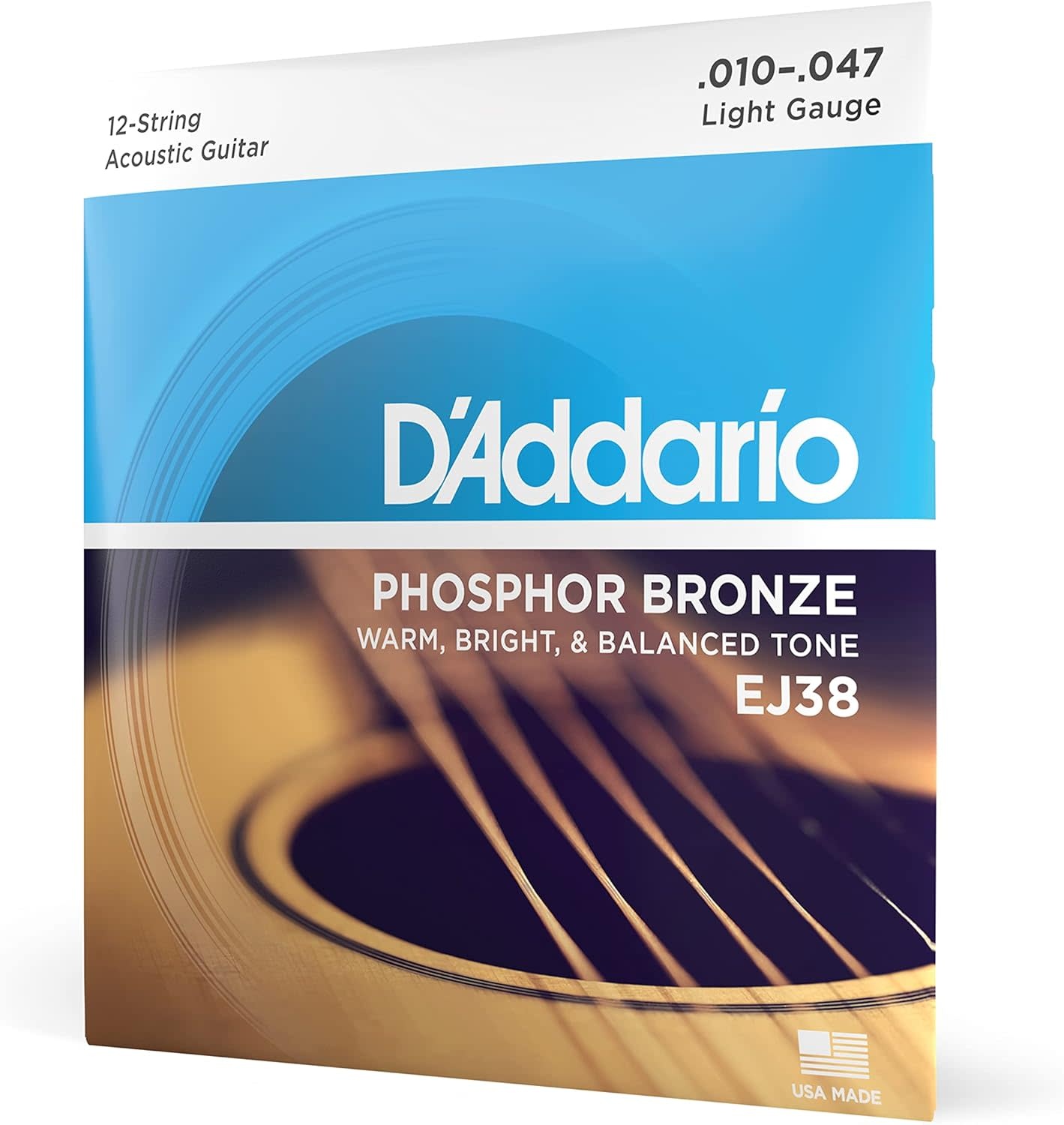 D'Addario EJ38 12-String Phosphor Bronze Acoustic Guitar Strings, Light ...