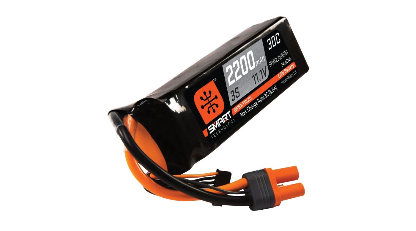 Spektrum #SPMX22003S30 Spektrum RC 3S Smart LiPo 30C Battery Pack w/IC3 Connector (11.1V/2200mAh ...