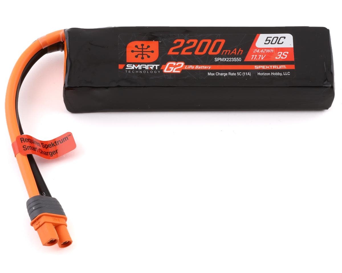 Spektrum RC 3S Smart G2 LiPo 50C Battery Pack (11.1V/2200mAh) w/IC3 Connector #SPMX223S50 ...