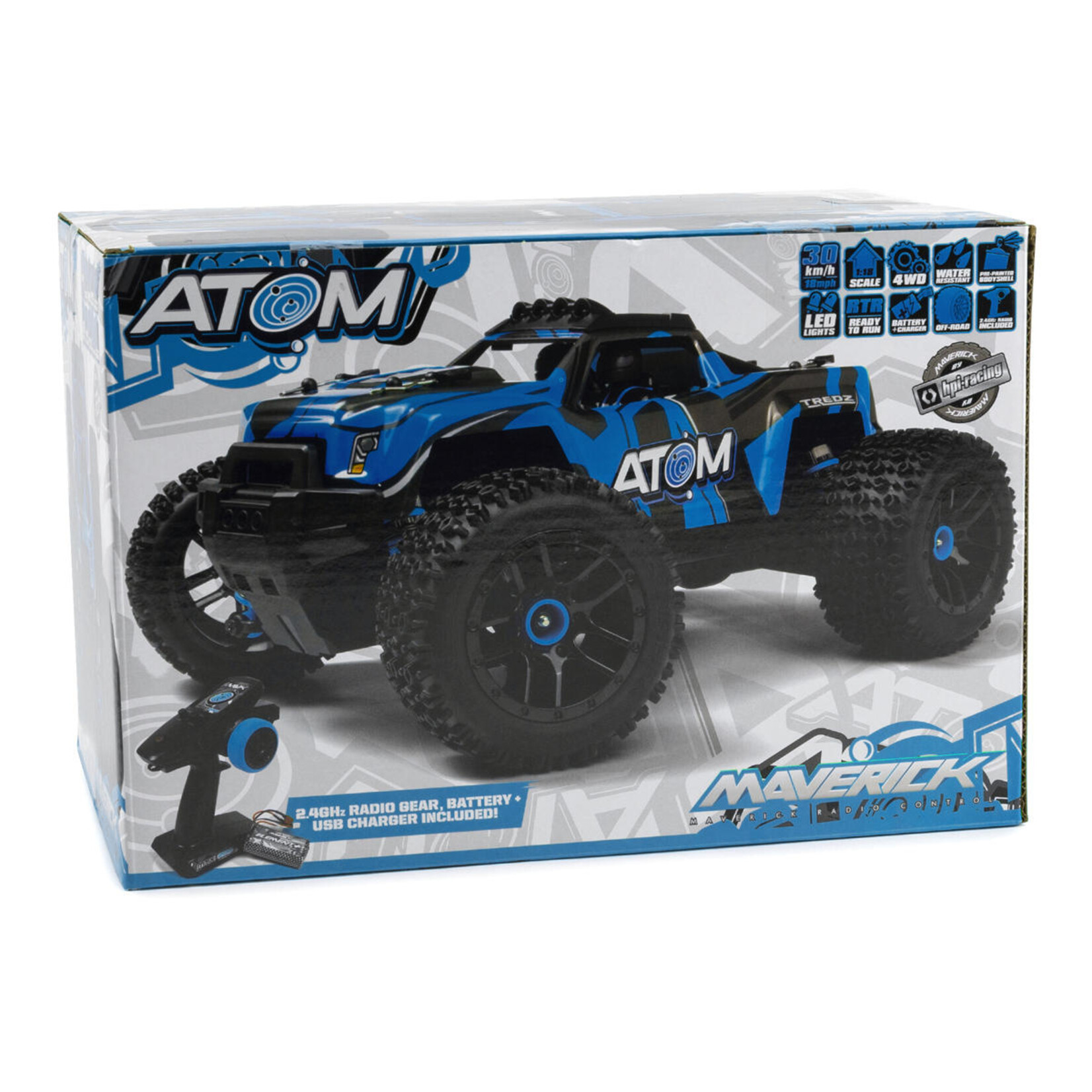 #150565 Maverick Atom AT1 1/18 RTR 4WD Electric Monster Truck (Blue ...