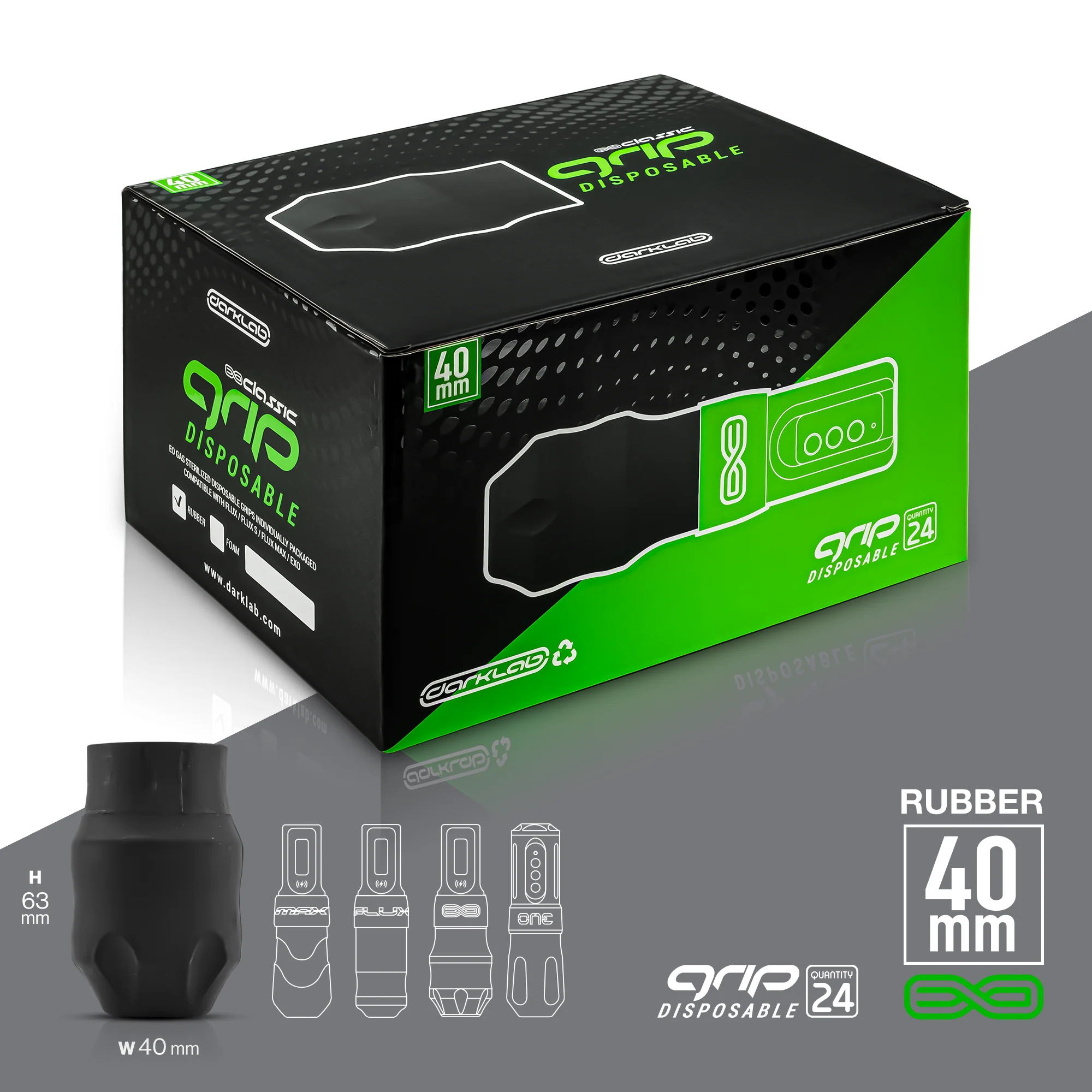 FK IRONS DISPOSABLE RUBBER 40mm EXO GRIP - BLACK - Anarchy Tattoo Supplies