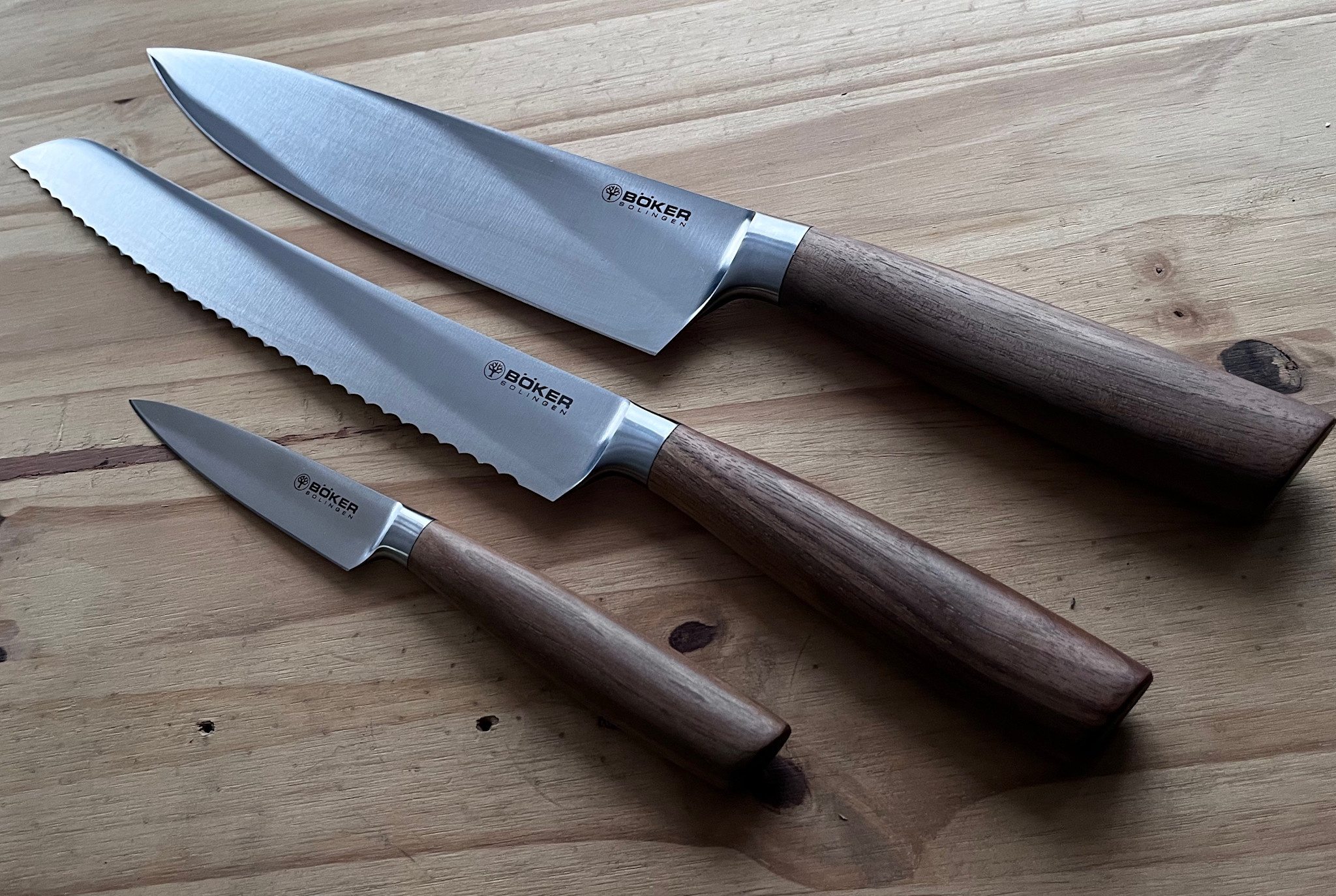 Boker Solingen Core Kitchen Knife Set Chef 8" Bread 8" Paring 4" knife ...