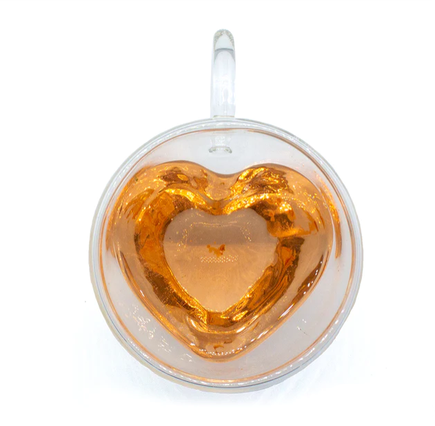 Double Walled Glass Heart Cups 8 oz - Energy Within Crystals