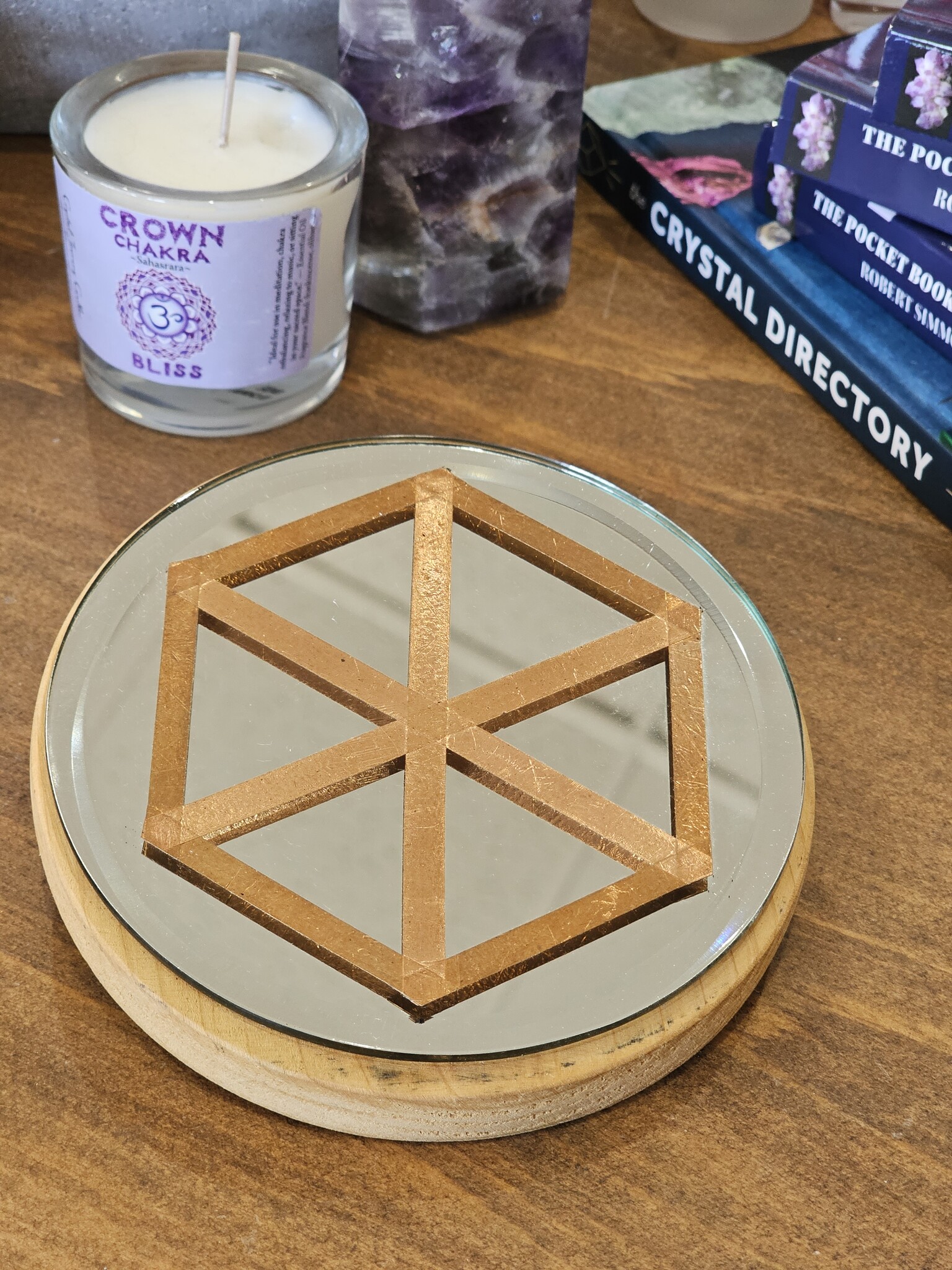 Seed of Life 5" Crystal Grid-On Wood Base - Energy Within Crystals