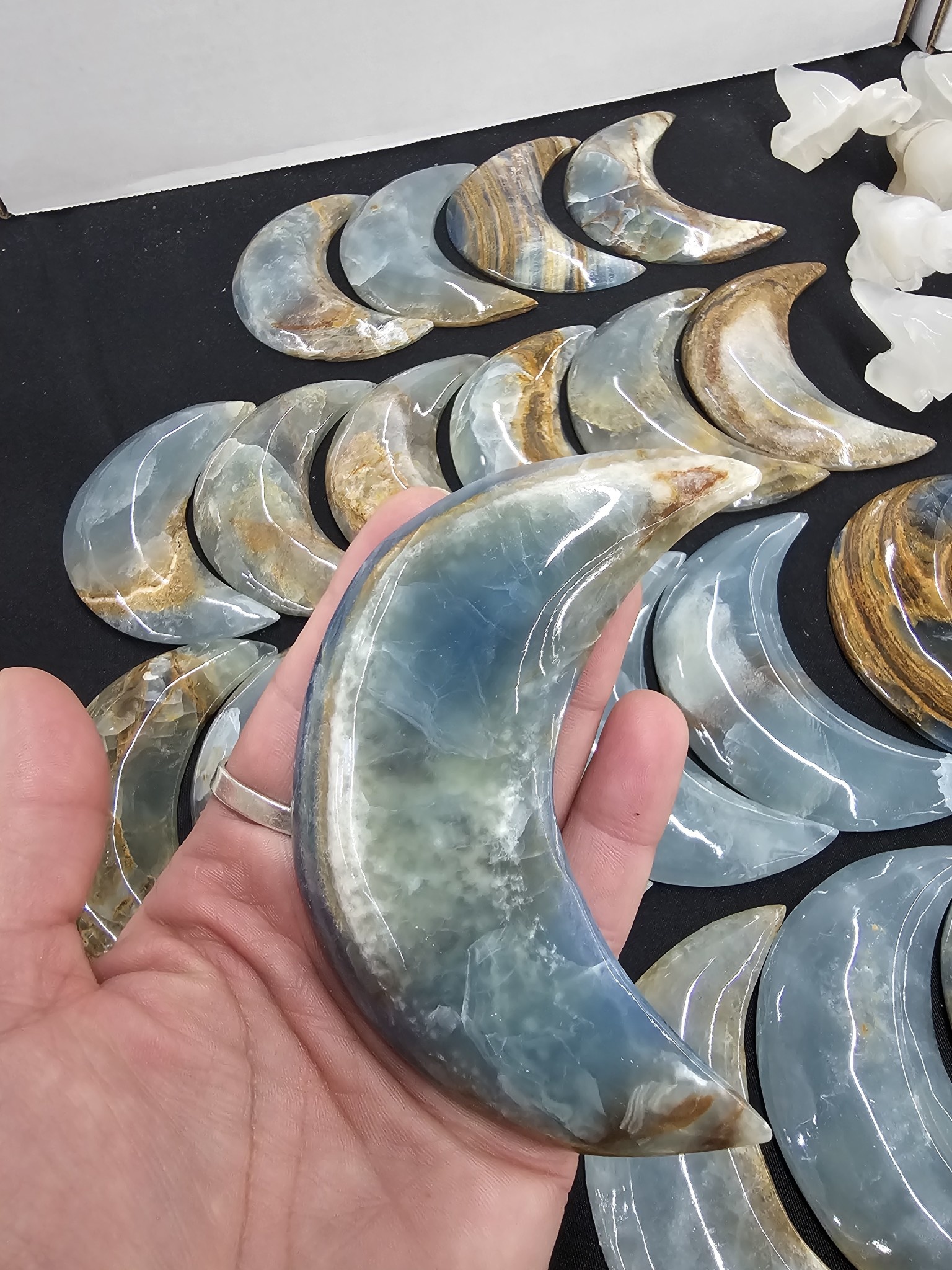 Blue Onyx Moon 4" x 2" carving - Energy Within Crystals