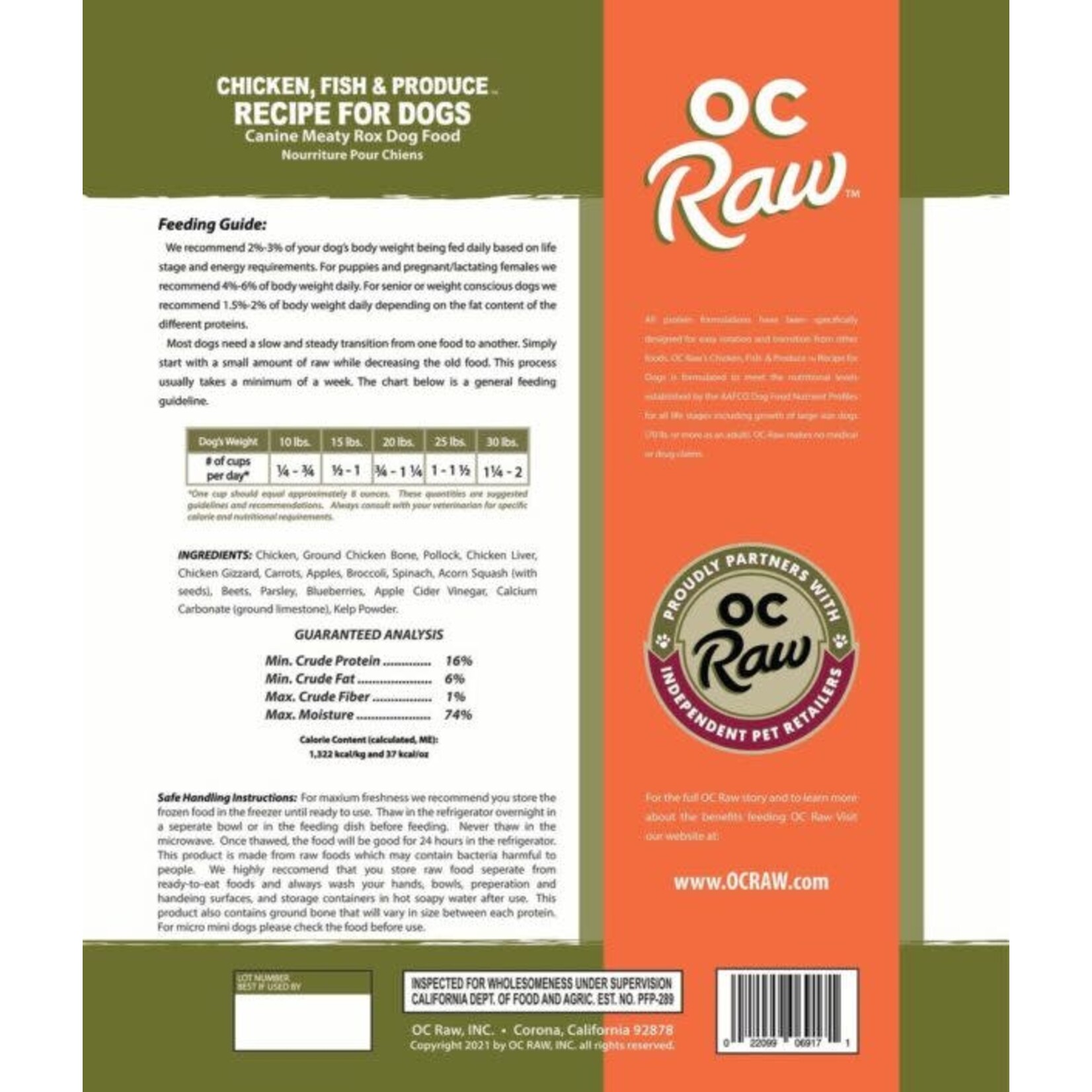 OC Raw Frozen Raw Chicken, Fish & Produce Meaty Rox for Dogs 3lb - Wild ...