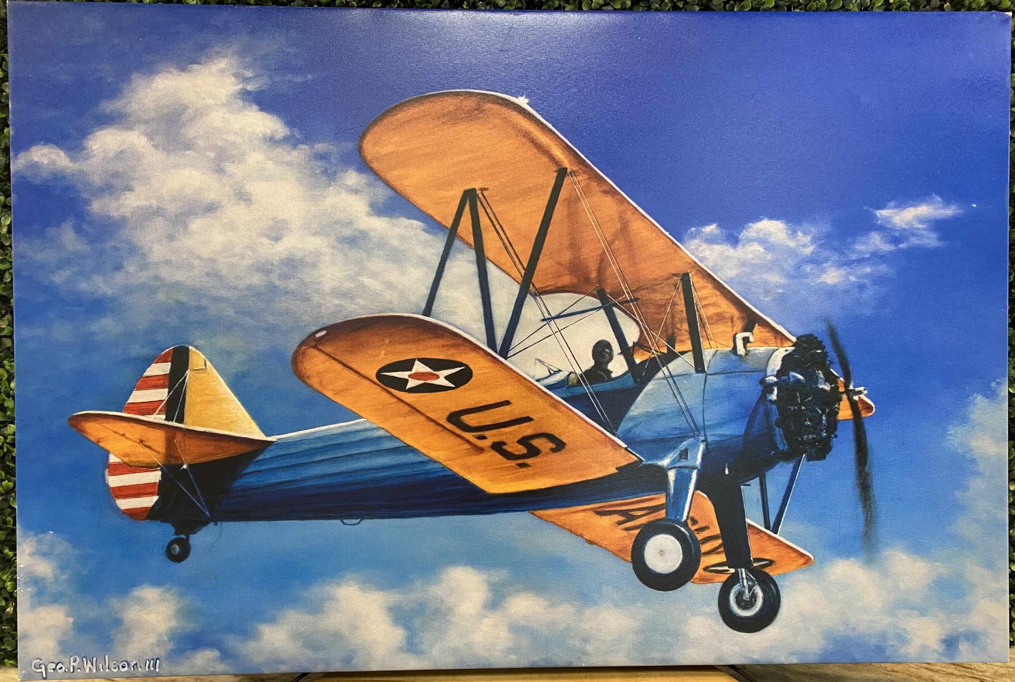George Wilson Navy Biplane Original Canvas Painting 36x24 - Prim in Proper