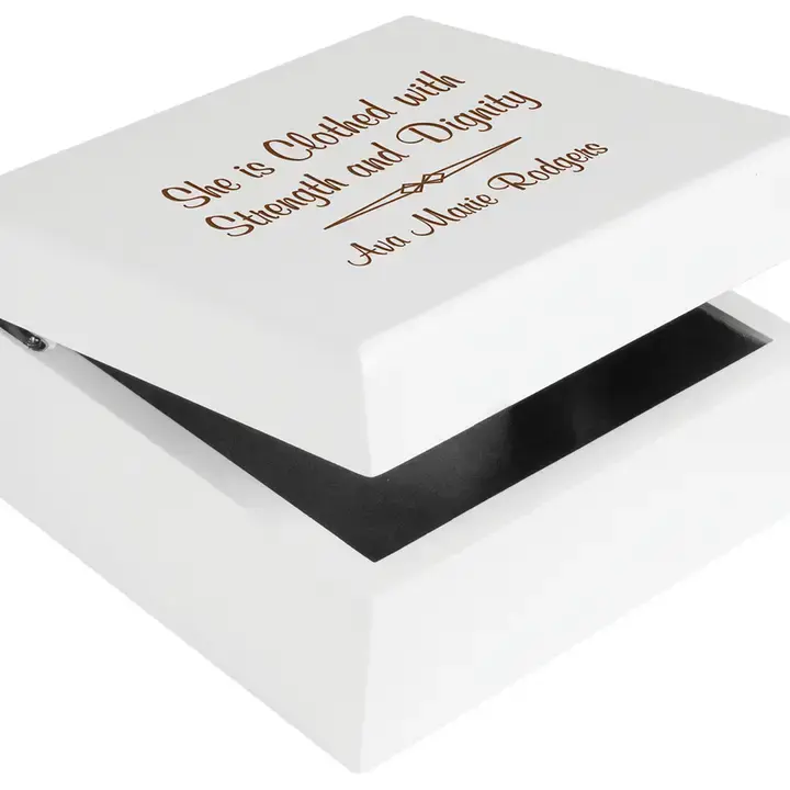 Custom Engraved White Jewelry Box w/Mirror - Prim in Proper