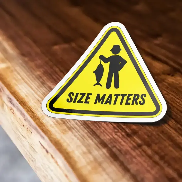 Size Matters Caution Sign Fish Sticker - Neesh LLC
