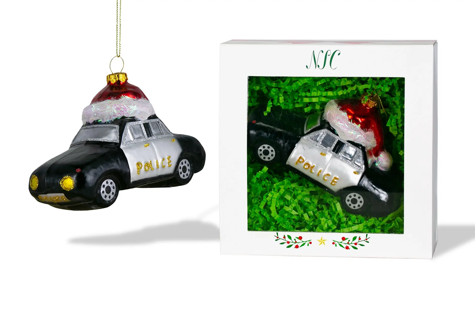 Santa Police Car Glass Ornament - Maxima Gift and Book Center