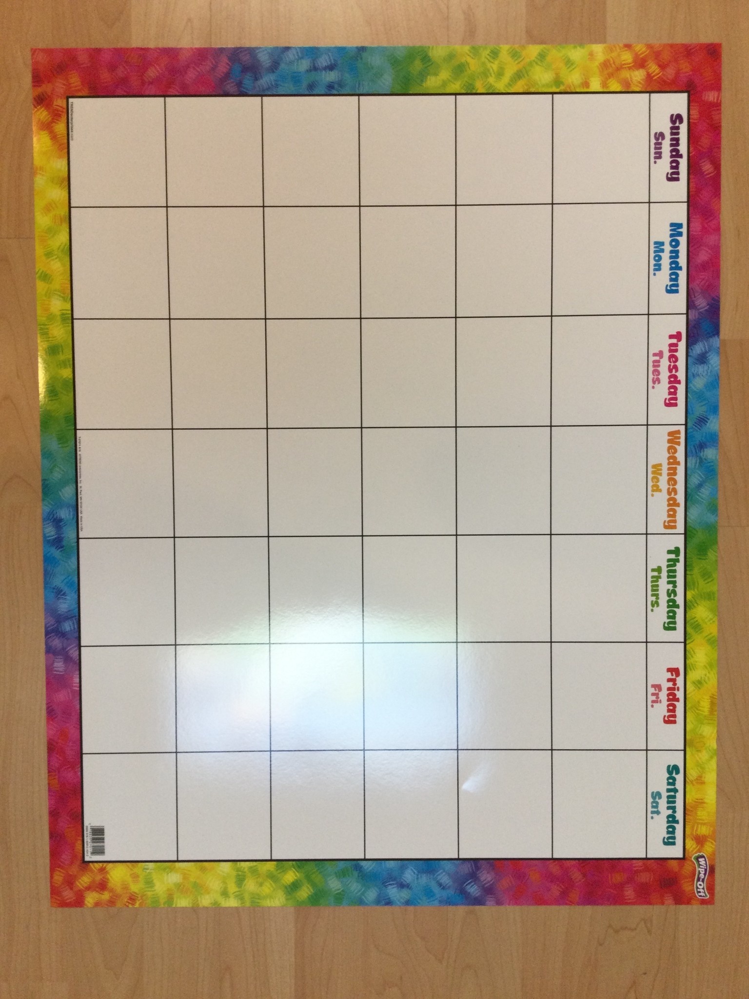 Colorful Brush Strokes Wipe-Off Calendar Chart - School Spot