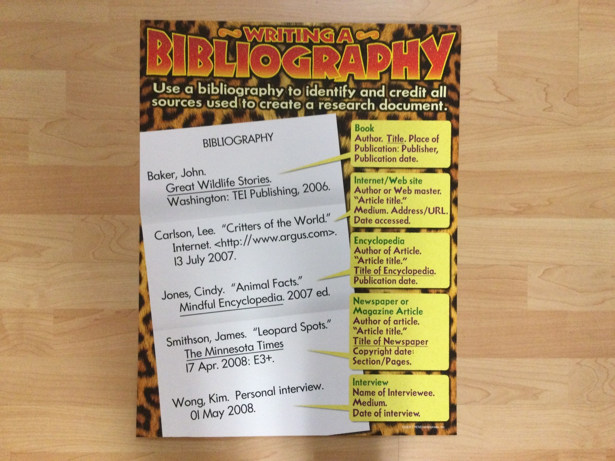 Writing a Bibliography Chart - School Spot