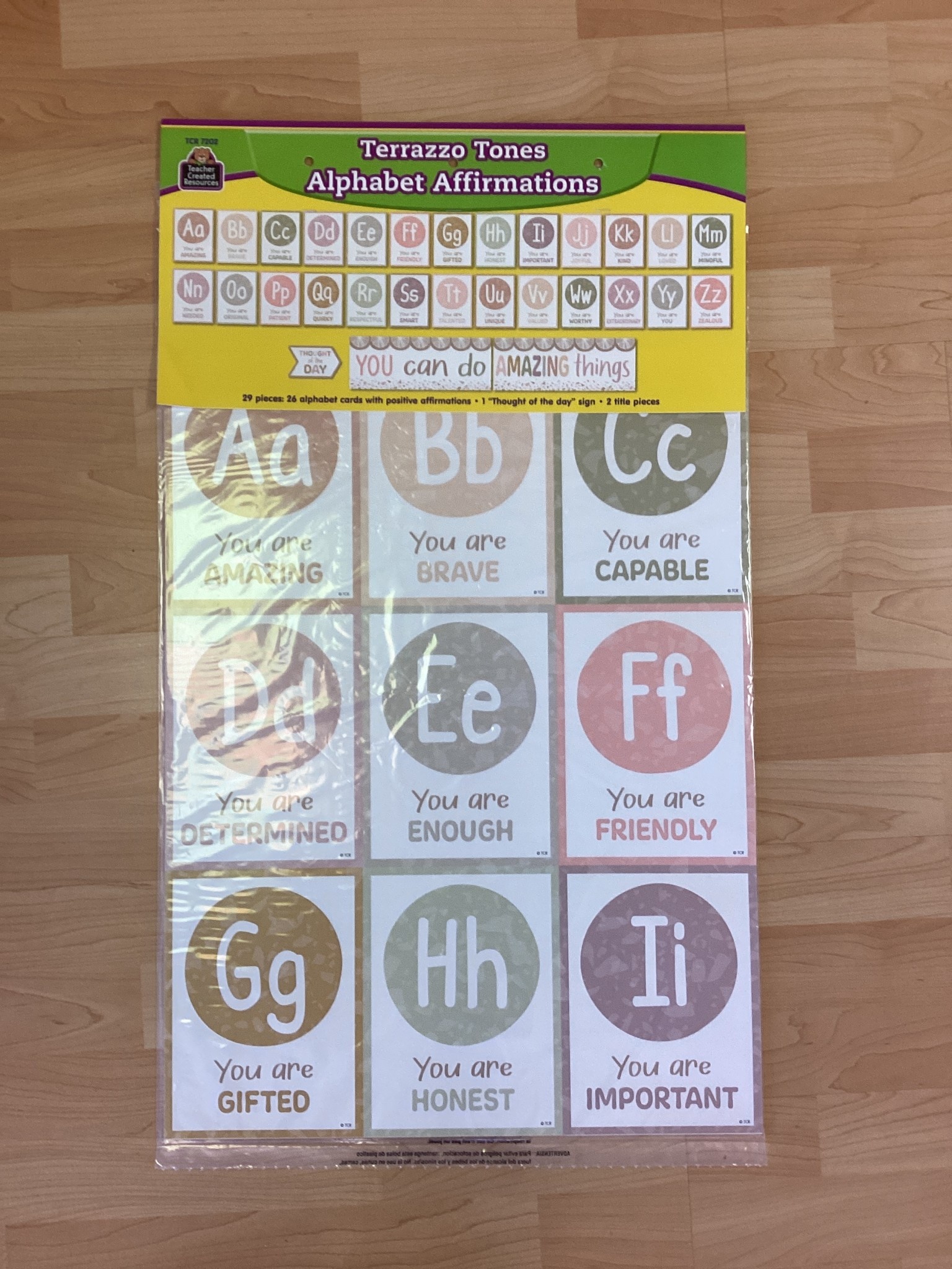 Terrazzo Tones Alphabet Affirmations Bulletin Board - School Spot
