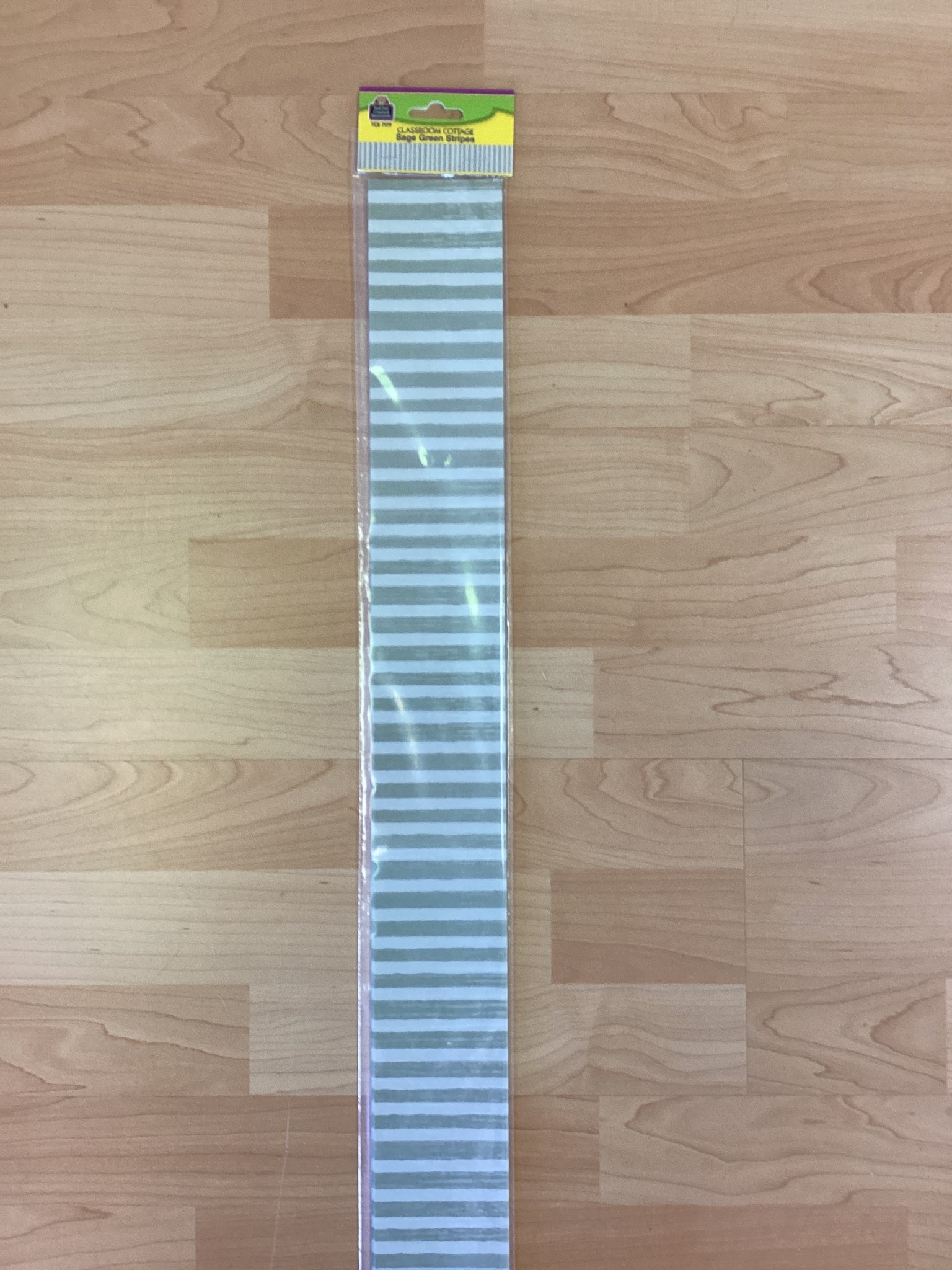 Classroom Cottage Sage Green Stripes Border 35’ - School Spot