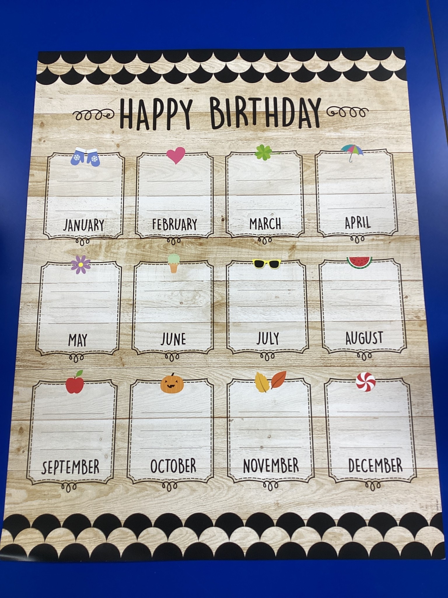 Black, White, and Wood Happy Birthday Chart - School Spot