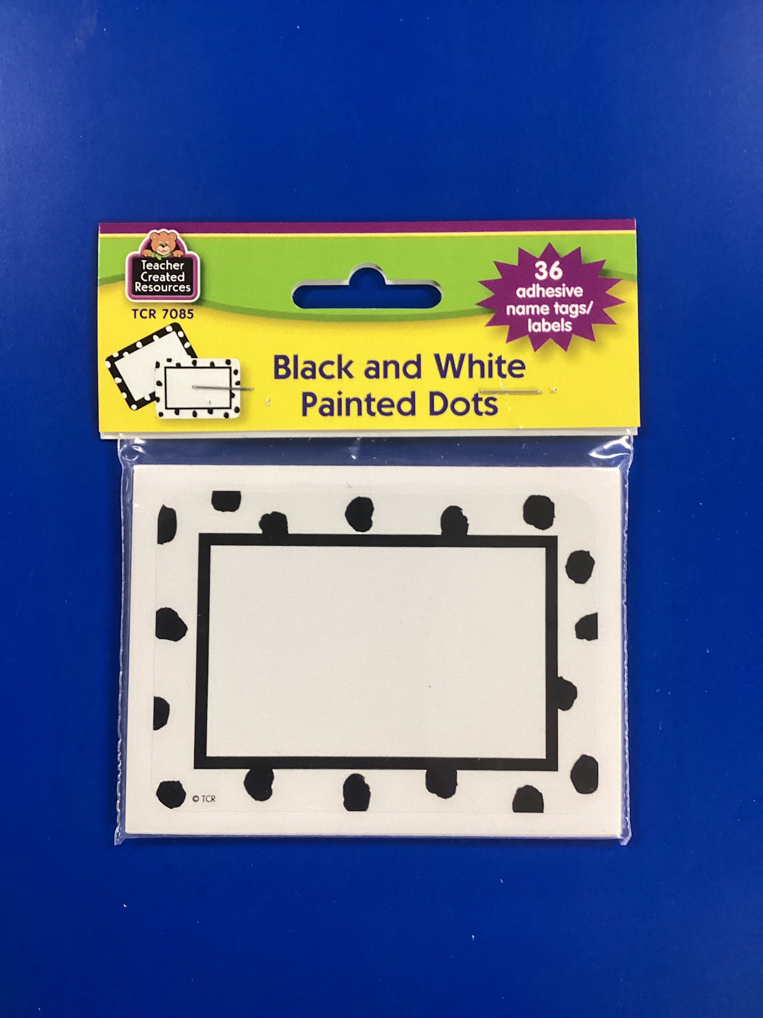 Black & White Painted Dots Name Tags/ Labels 36pc - School Spot