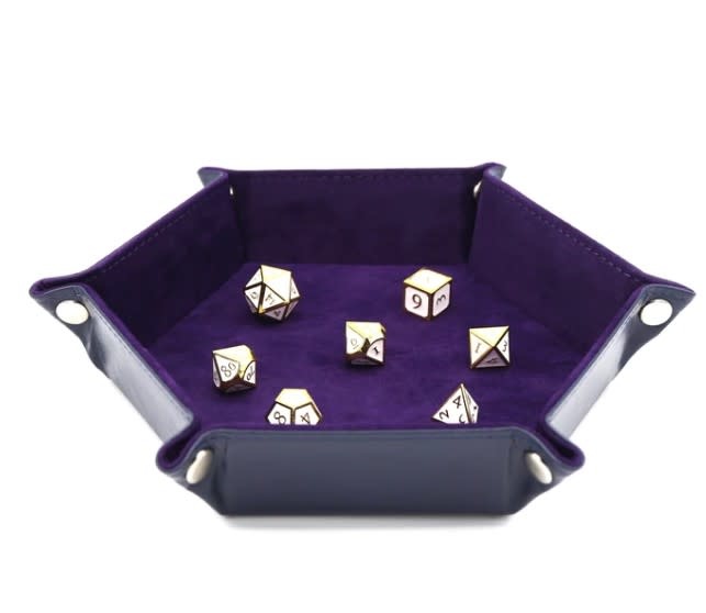 Leatherette & Velvet Hex Dice Tray: Navy with Purple - Sanctum Games