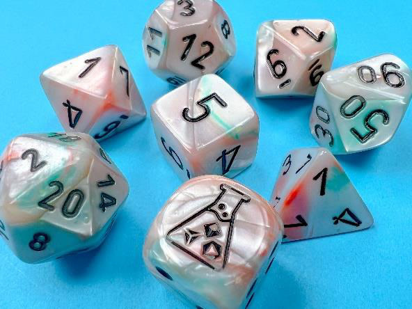 Lab Dice: Lustrous Luminary Seashell with Black Polyhedral 7-Die Set ...