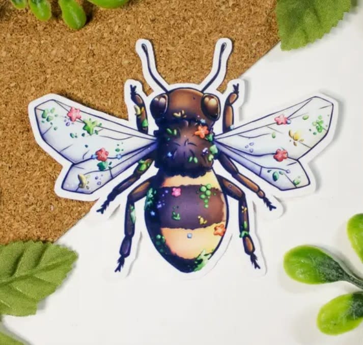 Flower Covered Honey Bee Sticker - Sanctum Games
