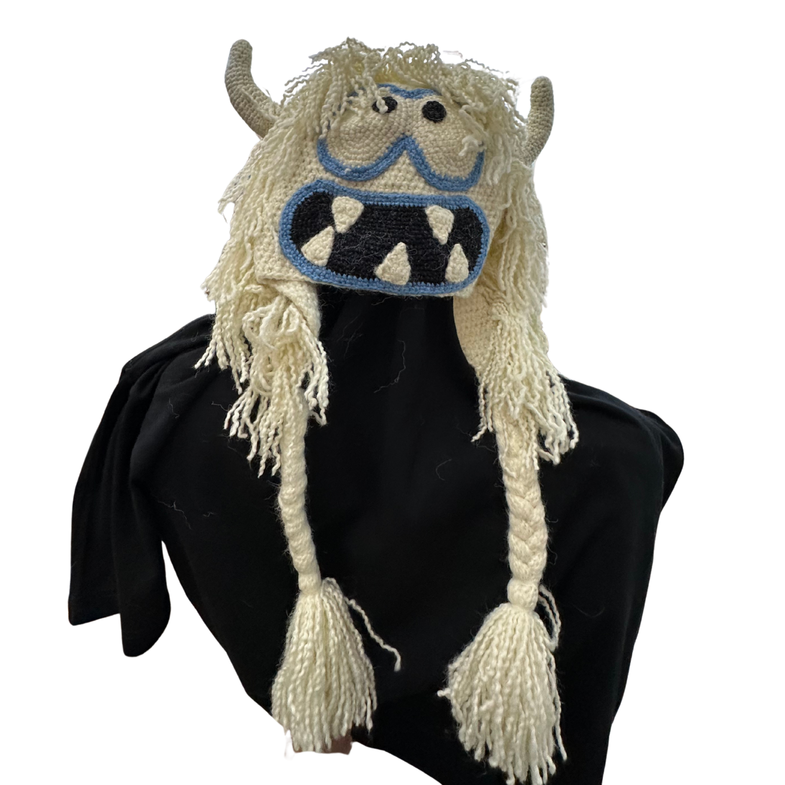 Yeti Silly Monster Hand Crochet Hat Blue Cream - The Periwinkle Shoppe