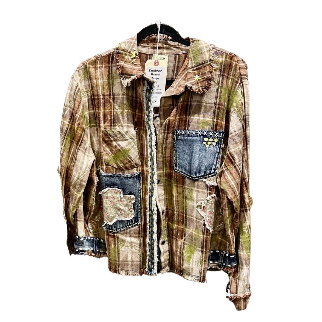 Jaded Gypsy Preorder Sagebrush Flannel Jacket Taupe Plaid Brown Green ...