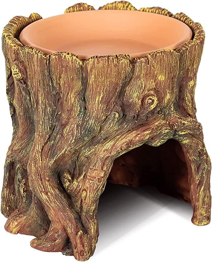ReptiZoo Humid Tree Stump Hideout with Ceramic Water Bowl - Roonami