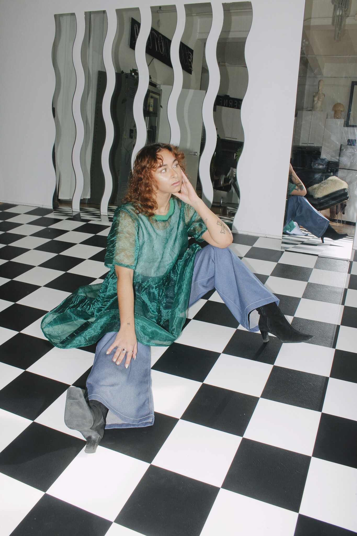 Studio Citizen Sheer Babydoll Dress in Dark Emerald Green - CITIZEN VINTAGE