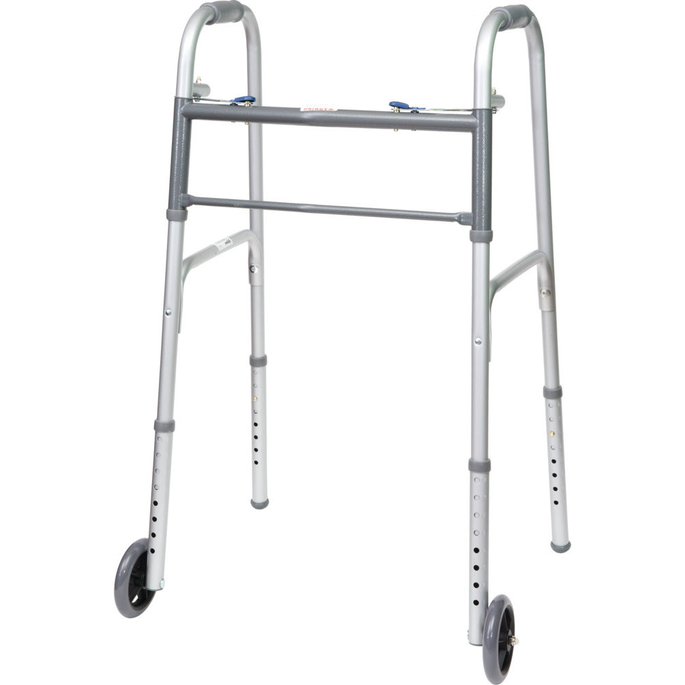 Probasics Economy Two-Button Folding Steel Walker with 5" Wheels (Adult ...
