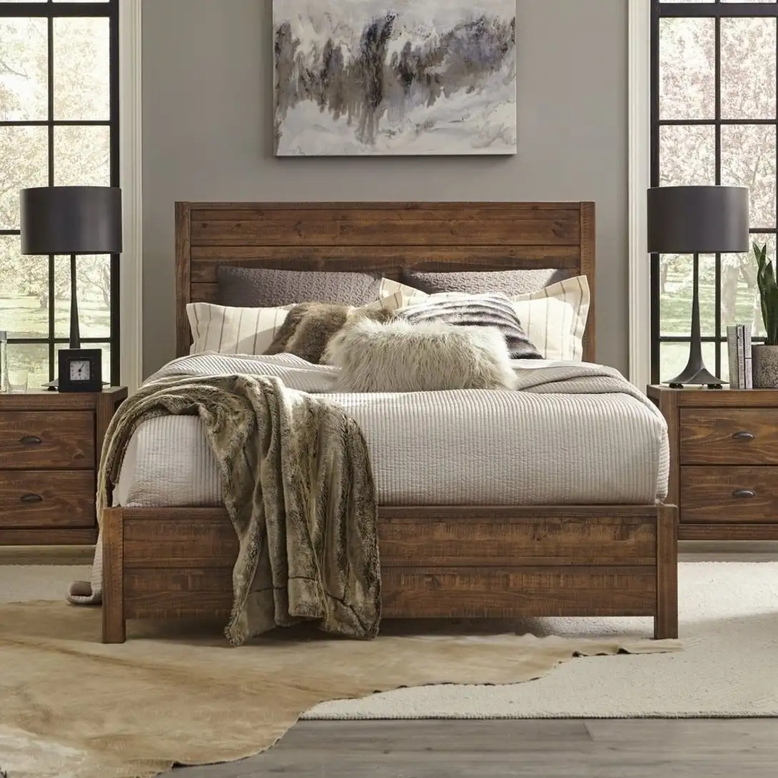 Montauk Queen Panel Bed Rustic Walnut - Furniture Walk