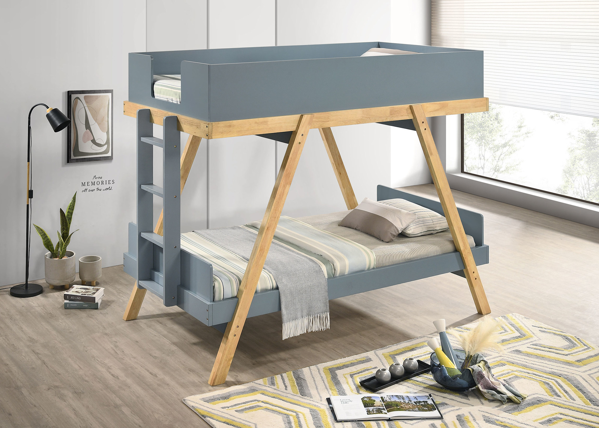 Twin Bunk Bed Van Courtland BLU/NTRL (L5H) - Furniture Walk