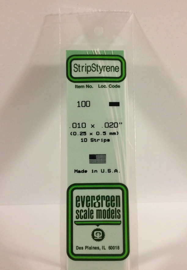 Evergreen 100 - .010" X .020" X 14"OPAQUE WHITE POLYSTYRENE STRIP (10 ...