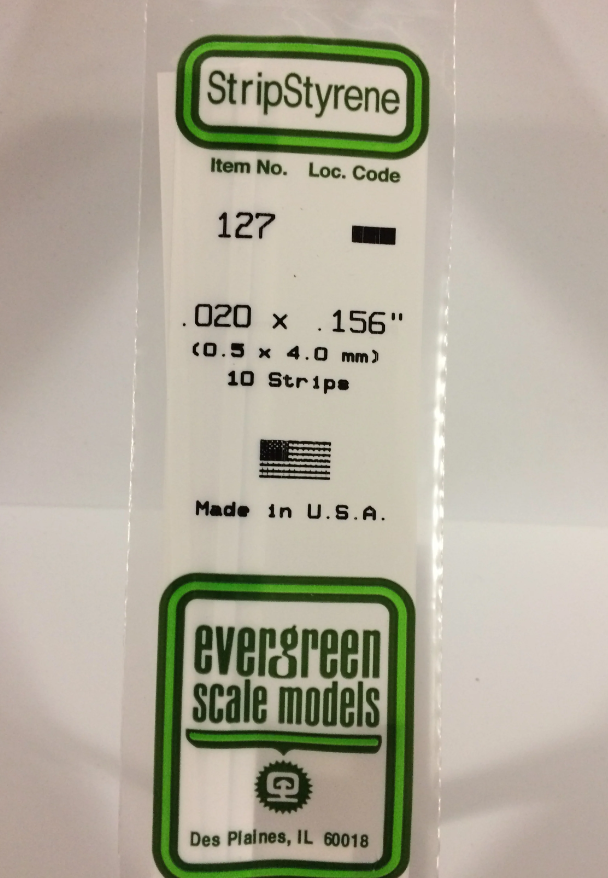 Evergreen 127 - .020" X .156" X 14" OPAQUE WHITE POLYSTYRENE STRIP (10 ...