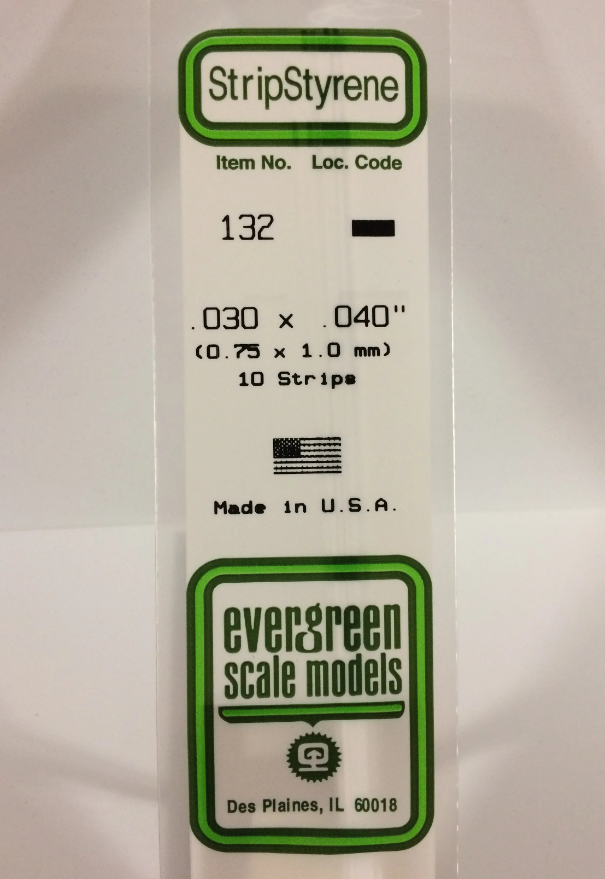 Evergreen 132 - .030" X .040" X 14" OPAQUE WHITE POLYSTYRENE STRIP (10 ...
