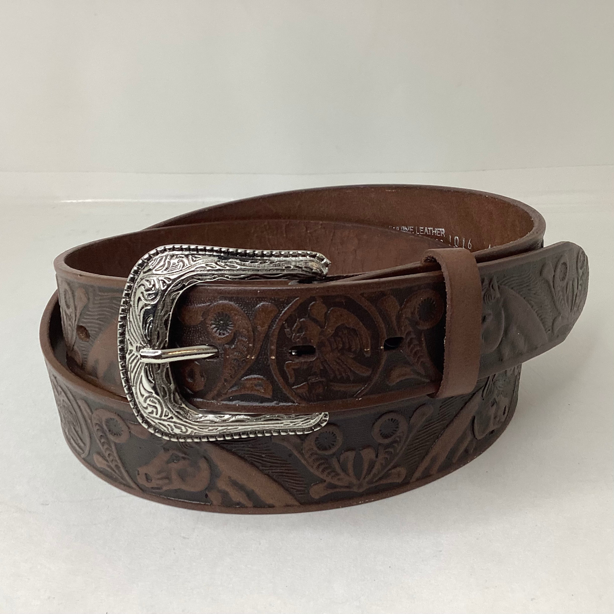 Tooled Leather Belt - Floral & Horse Heads - Stick and Stone Tack Shop