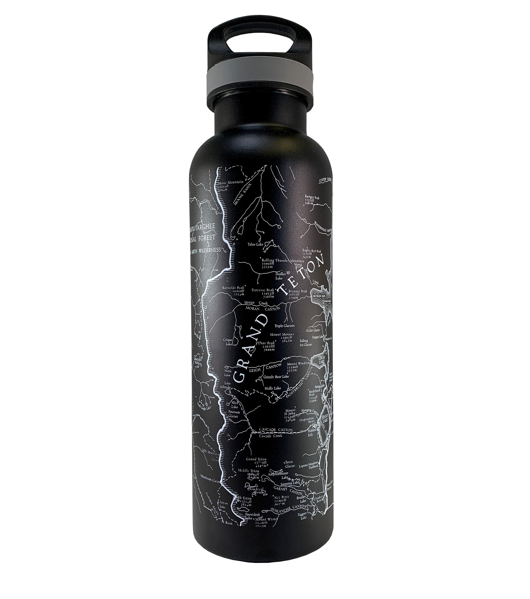 GTNP MAP BLACK WHITE WATER BOTTLE - Grand Teton Association