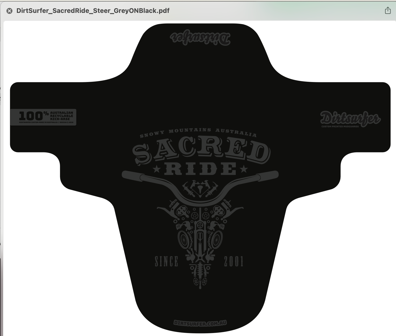 DirtSurfer Sacred Custom Mud Guard - Steer Black/Grey - Sacred Ride