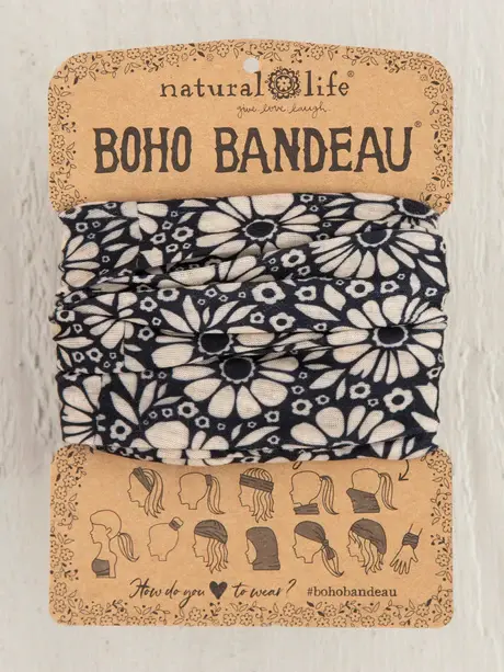 Natural Life Full Boho Bandeau® Headband - Black White Daisies - Cabin ...