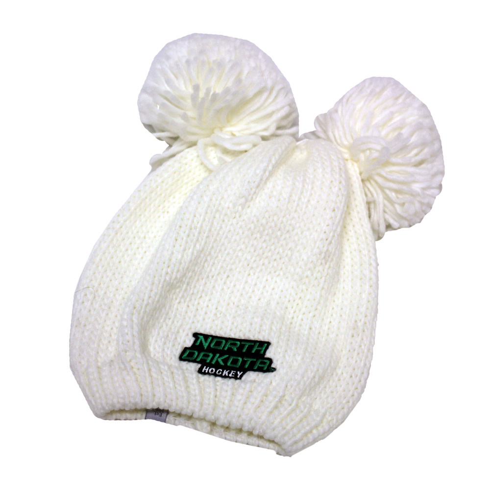 ND Hockey Leia Double Pom Knit Cream - Sioux Shop at Ralph Engelstad Arena